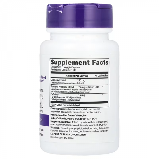 Doctor's Best - Women's Digestive Probiotic Prebiotic W/Cranberry - 4 ...